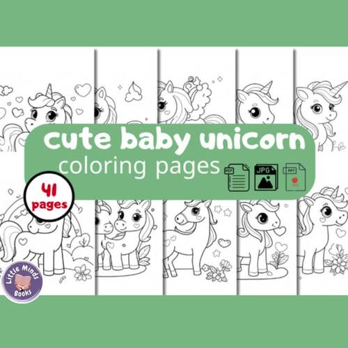 Cute Baby Unicorn Coloring Pages by Little Minds Books | TPT