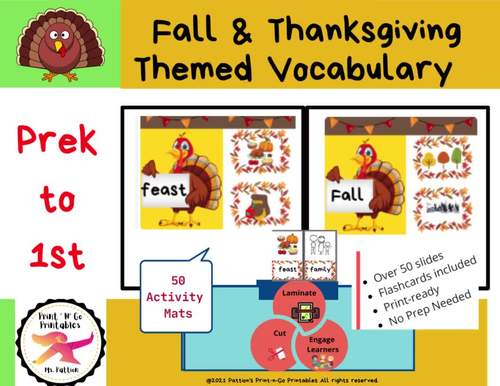 Fall and Thanksgiving Themed Vocabulary by Pattion's Print "N" Go ...