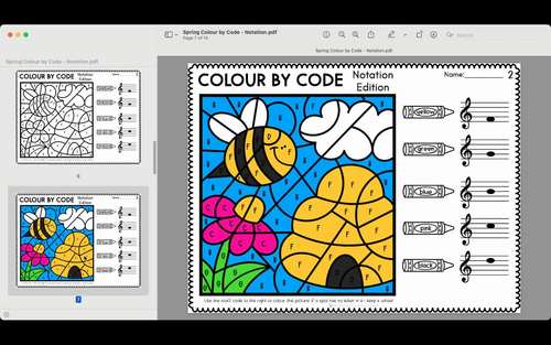 Spring Music Notation - Color By Code | Printable by musicpluscoffee