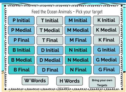 Articulation early developing sounds Feed the Animals Ocean speech therapy