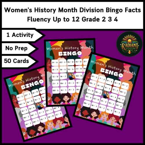 Women History Month Division Bingo Facts Fluency Up to 12 Classroom ...