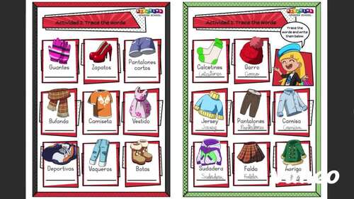 Spanish Vocabulary Worksheets for Shopping and Clothes Worksheets