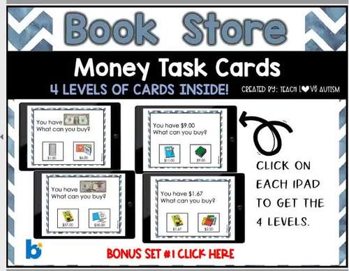 Counting Money Task Card Activity: Book Store by Teach Love Autism