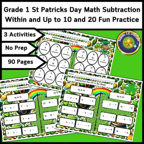 Grade 1 St Patricks Day Math Subtraction Within and Up to 10 and 20 Fun ...