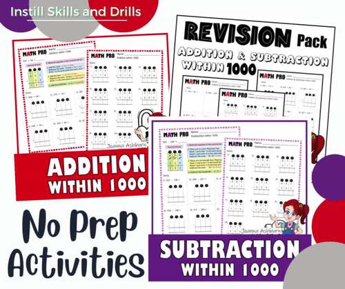 3 Digit Addition and Subtraction within 1000 Guided Practice Worksheets ...