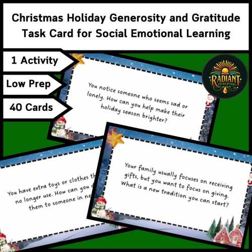 Christmas Holiday Generosity Gratitude Task Card for Social Emotional ...