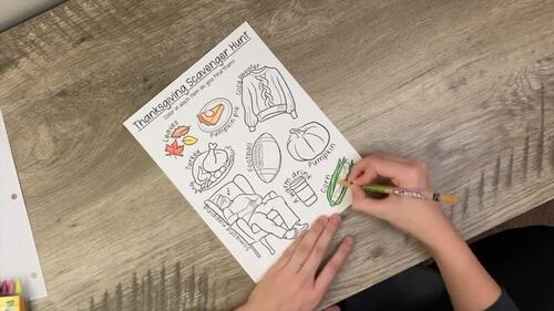 Thanksgiving Scavenger Hunt Coloring Sheet, Thanksgiving Game Worksheet