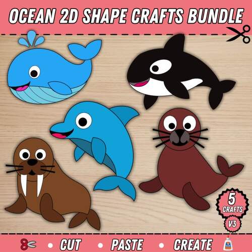 Ocean 2D Shape Crafts Bundle V3 | Geometry Cut & Paste | Summer & sea ...