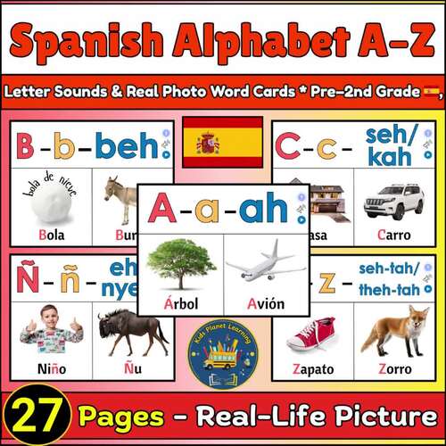 Spanish Alphabet A–Z | Letter Sounds & Real Photo Word Examples for ...