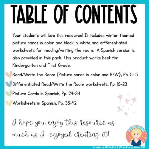 Winter Write the Room in English and Spanish for K-1 by Star Kids by Naomi