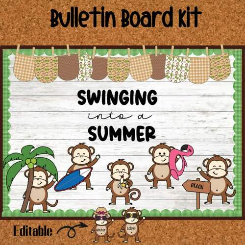 Hello Summer Bulletin Board Kit Swinging Monkey into a Summer Classroom ...
