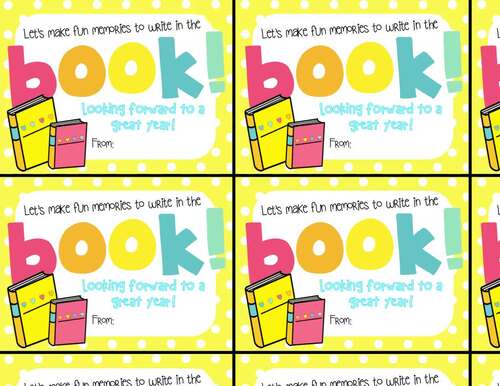 Book/Notebook Beginning of Year Gift Tag-Let's make fun memories to ...