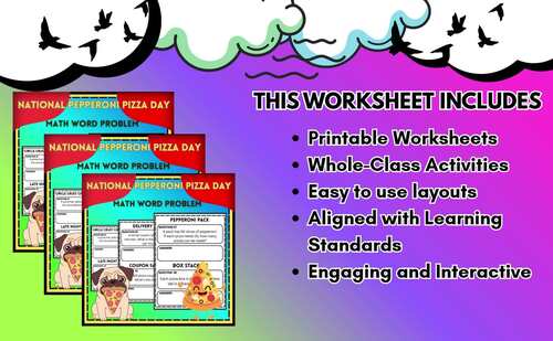 NATIONAL PEPPERONI PIZZA DAY MATH WORD PROBLEMS WORKSHEET Grade 2-8
