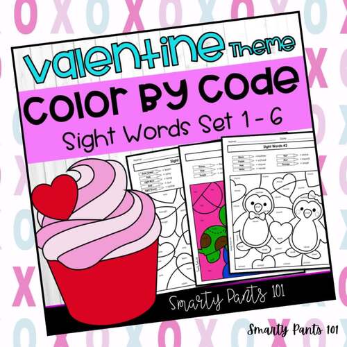 Color By Code Sight Word - High Frequency Words Valentine Theme | TPT