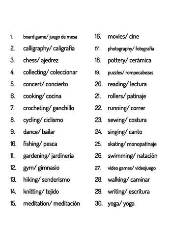 Hobbies Spanish Flash Cards Speech Therapy Sped by Words Aside | TPT