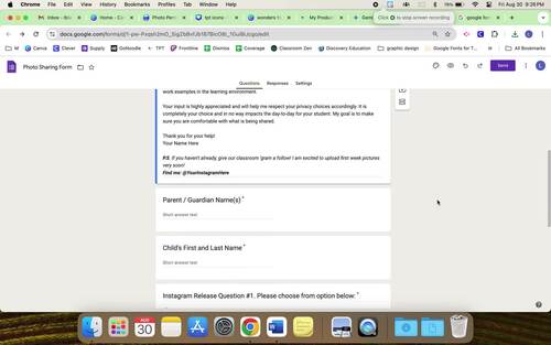 Photo Sharing Permission Google Form | Photo Release Form | TPT