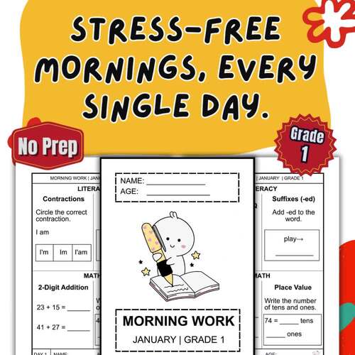 January Morning Work Grade 1 — ELA & Math Daily Spiral Review (20 Days ...