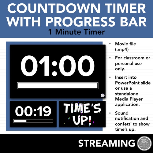 1 Minute Countdown Timer (Streaming) by Music Room Madness | TPT