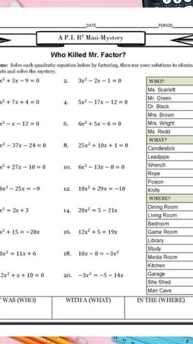 Solving Quadratic Equations 4-Mystery Complete Bundle (a≠1) | TPT