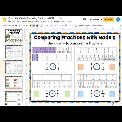 4th Grade Comparing Fractions with Unlike Denominators - Number Line ...