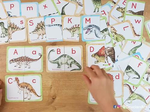 Dinosaur Alphabet Puzzle Cards: Uppercase Lowercase Letter Matching ...