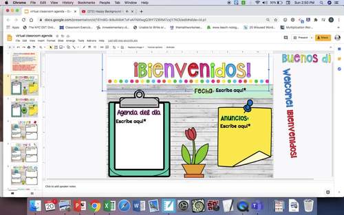 Spanish Digital agenda - Google Classroom -editable by Let's Talk Bilingual