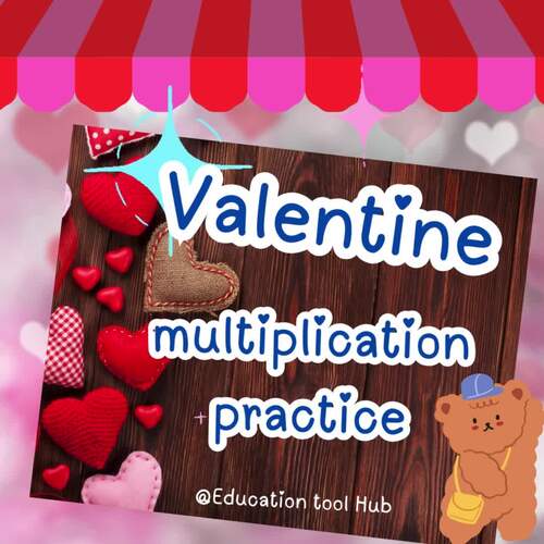 Valentine's Multiplication Math Practice Worksheet | For Grade 1-4
