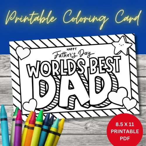 Fathers Day Printable Coloring Card, Best Dad Ever Printable PDF Craft ...
