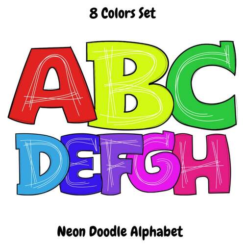 Neon Scribble Alphabet bulletin board letters bundle for teachers