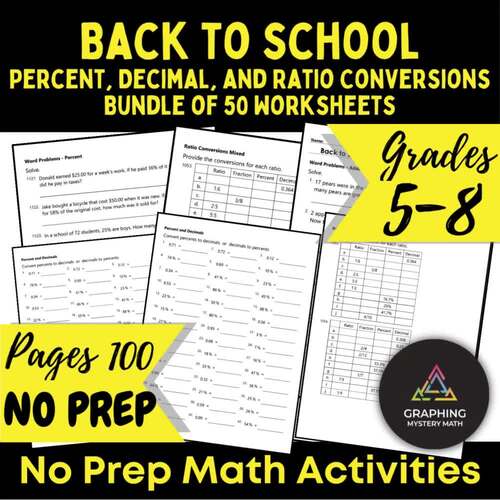 Back to School Mastering Percentages and Ratios Bundle of 50 Math ...