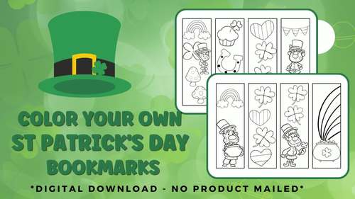 St Patrick's Day Bookmark Coloring Activity by Spirit Owl Teaches