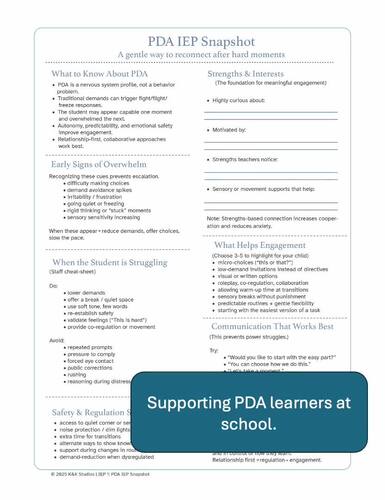 Neurodiversity-affirming IEP & classroom support for PDA learners