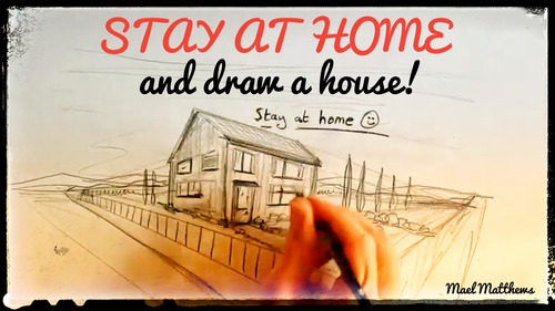 Distance Learning. Art video lesson. Draw a house using 2 point perspective