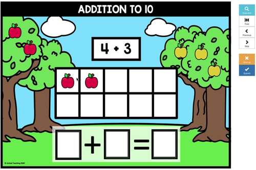 Ten Frame Addition to 10 with Apples Boom Cards (Distance Learning)