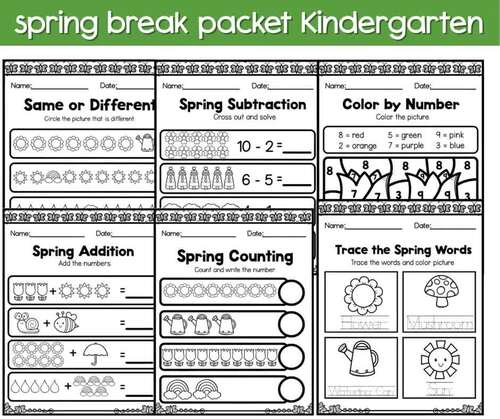 Spring Break Packet Kindergarten | Spring Literacy and Math Activities