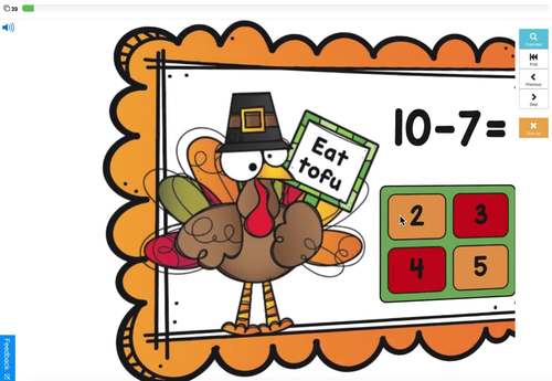 Turkey Boom Cards Subtraction Within 20 Distance Learning by Jennifer Bates