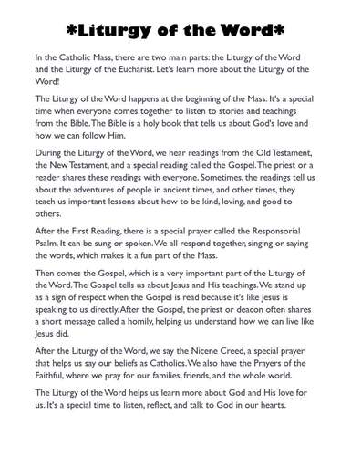 Liturgy of the Word: Reading Comprehension Passage & Questions: Catholic!