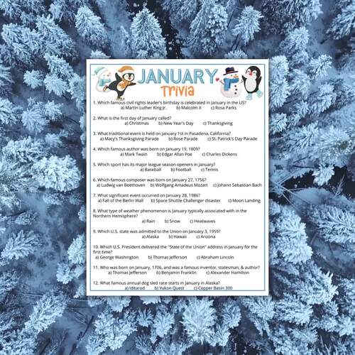 January Trivia Game, Winter Season Game, Snow Day Game, Monthly Winter Game