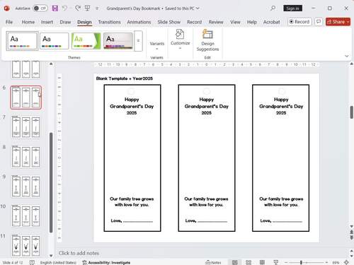 Editable Grandparents Day Bookmarks | Flower Fingerprint Craft Card ...