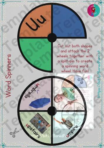 Vocab Word Spinners for Kindergarten. Letter U by Bored Parrot | TPT
