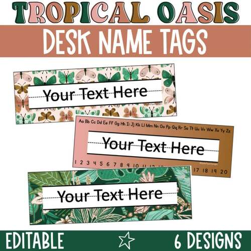 Tropical Desk Name Plates for Students / Editable Desk Name Tags for ...