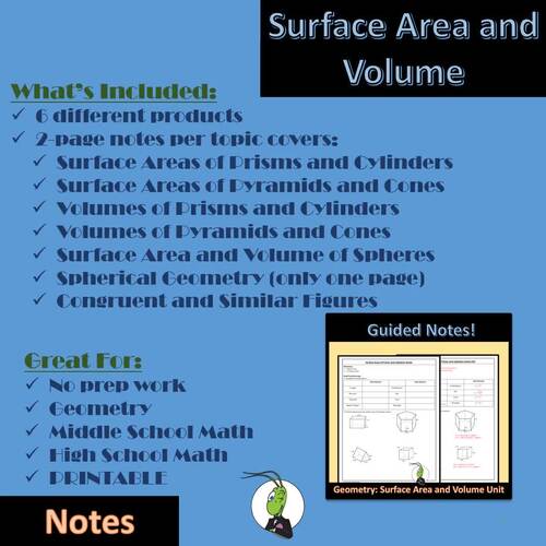 Surface Area and Volume Guided Notes for Geometry Unit 12 | TPT