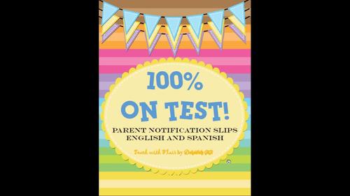 100% on Test! Parent Notification Editable Slips English and Spanish ...