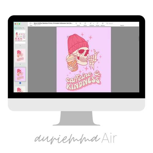 Caffeine & Kindness Positivity Posters | Retro Skeleton Coffee Poster Set