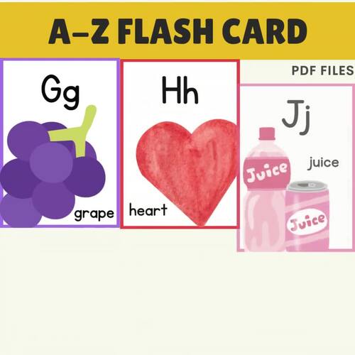 A-Z Flash Cards 26 Pages | Printable Alphabet Flashcards for Toddlers
