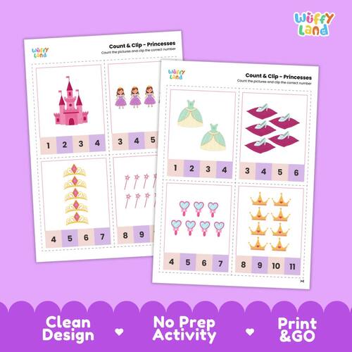 Princess Theme Math Counting Clip Cards 1-20 | Fairy Tale Number Activity