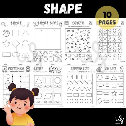 Kindergarten & 1st Grade Shapes Unit: 10-Page No Prep Shapes Worksheet | So
