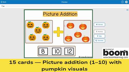 Pumpkin Fall Addition and Subtraction to 20 Digital Boom Cards | TPT