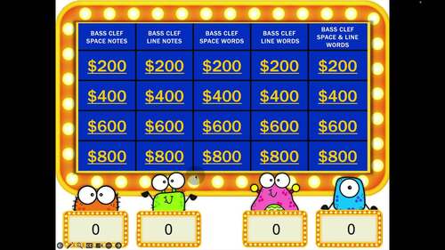 Bass Clef Music Staff Notes Interactive Jeopardy Style Game Show