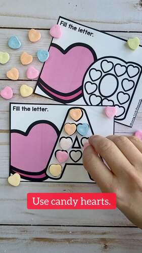 Conversation Hearts Valentine Letter and Number Formation Task Cards